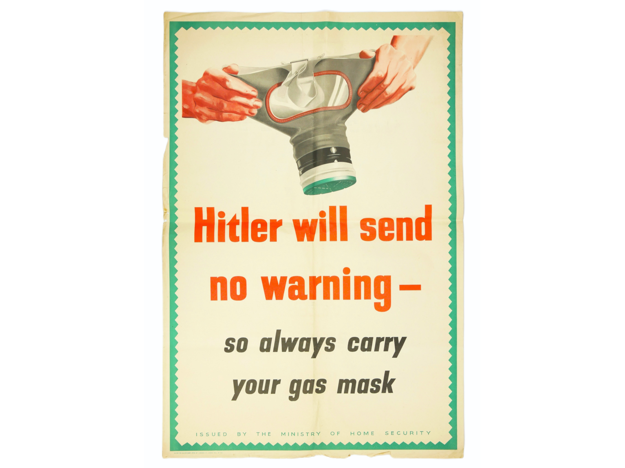 Original Hitler Will Send No Warning WW2 Poster For Sale
