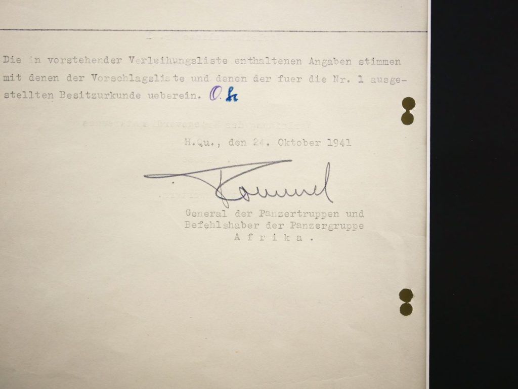 Erwin Rommel - Signed Award of War Merit Cross With Swords (24.10.1941 ...