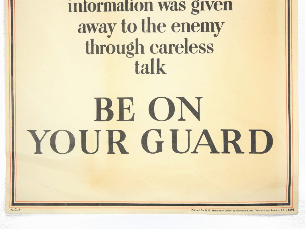 Warning Be On Your Guard WW2 Poster For Sale | Finest Hour